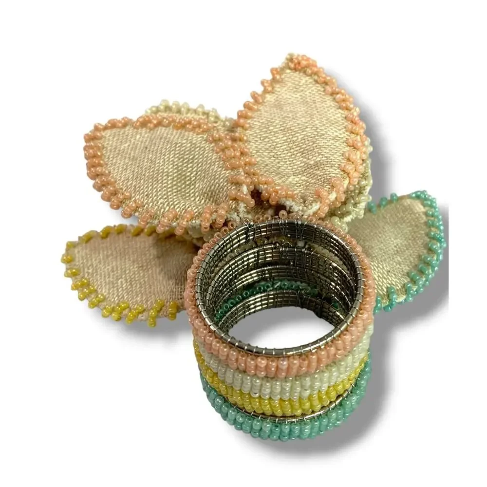 Unbranded | Dining | Set Of 4 Bunny Ears Napkin Rings Beaded Burlap ...